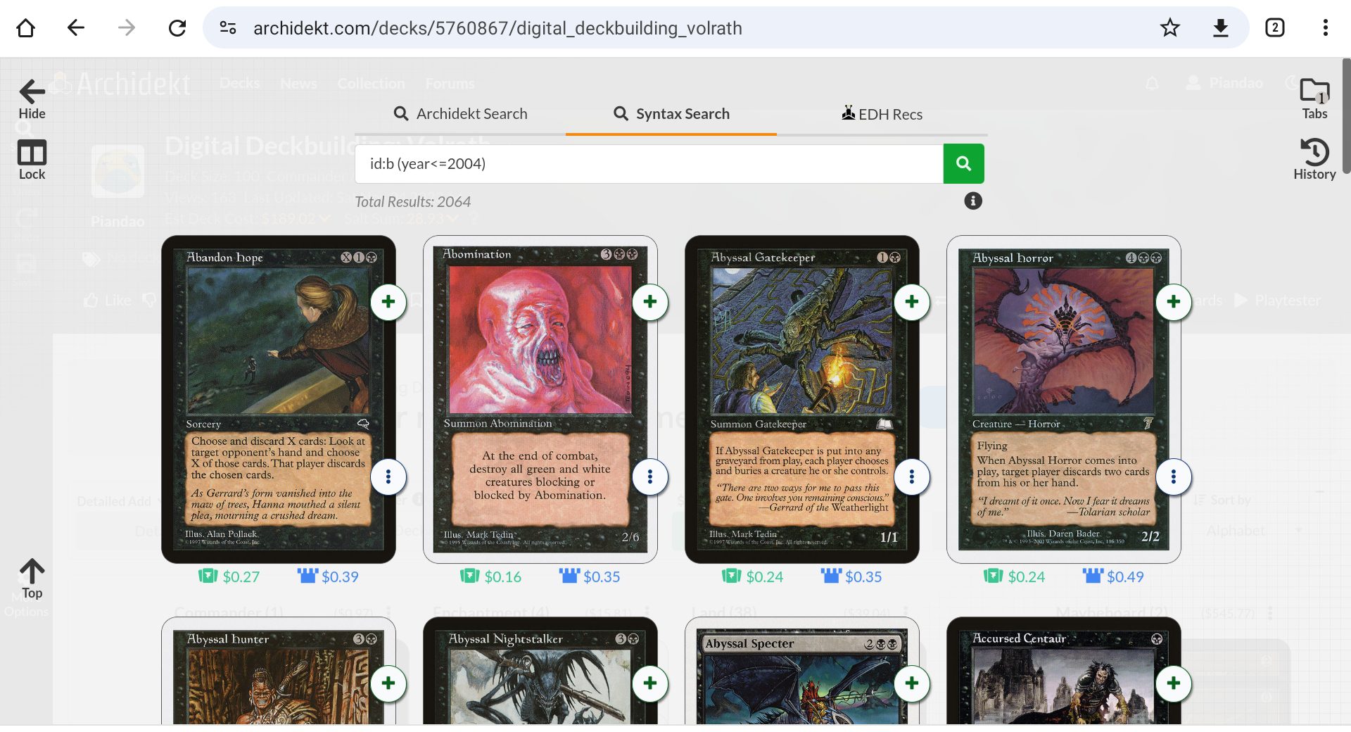 Digital Deckbuilding - Card Searches on EDHREC and Archidekt